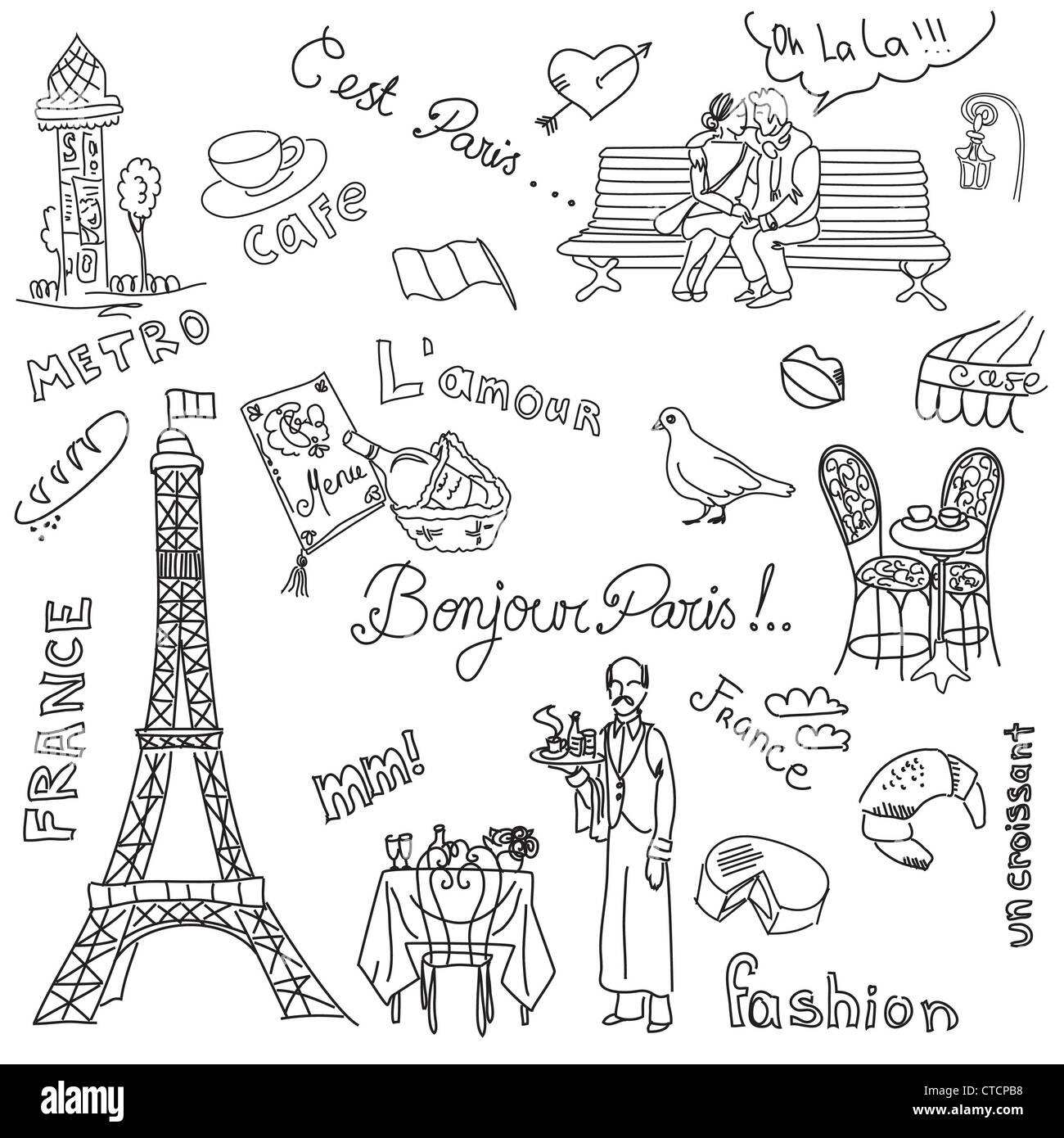 Paris doodles. French cuisine Stock Photo - Alamy