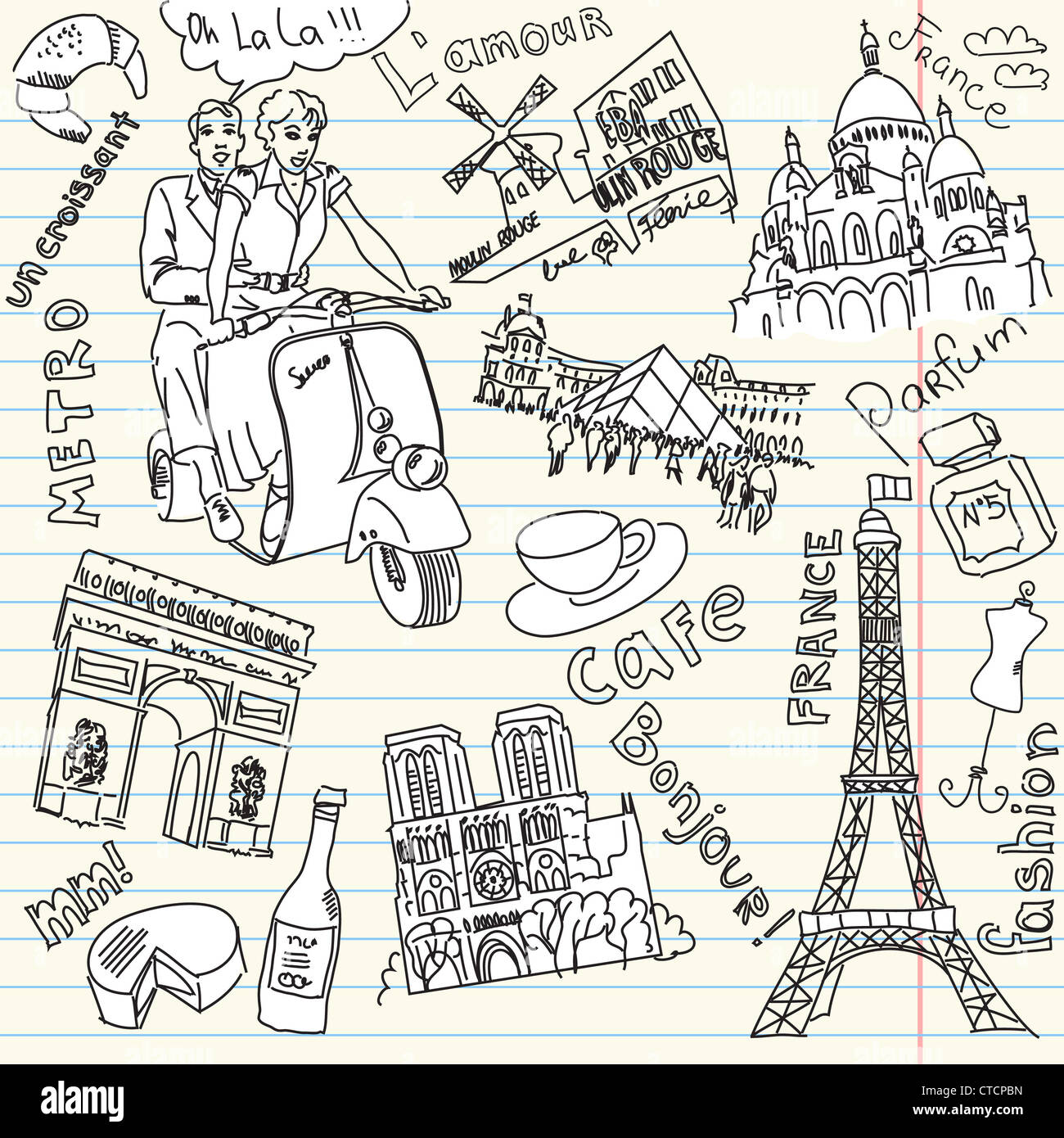Sightseeing in Paris doodles Stock Photo - Alamy