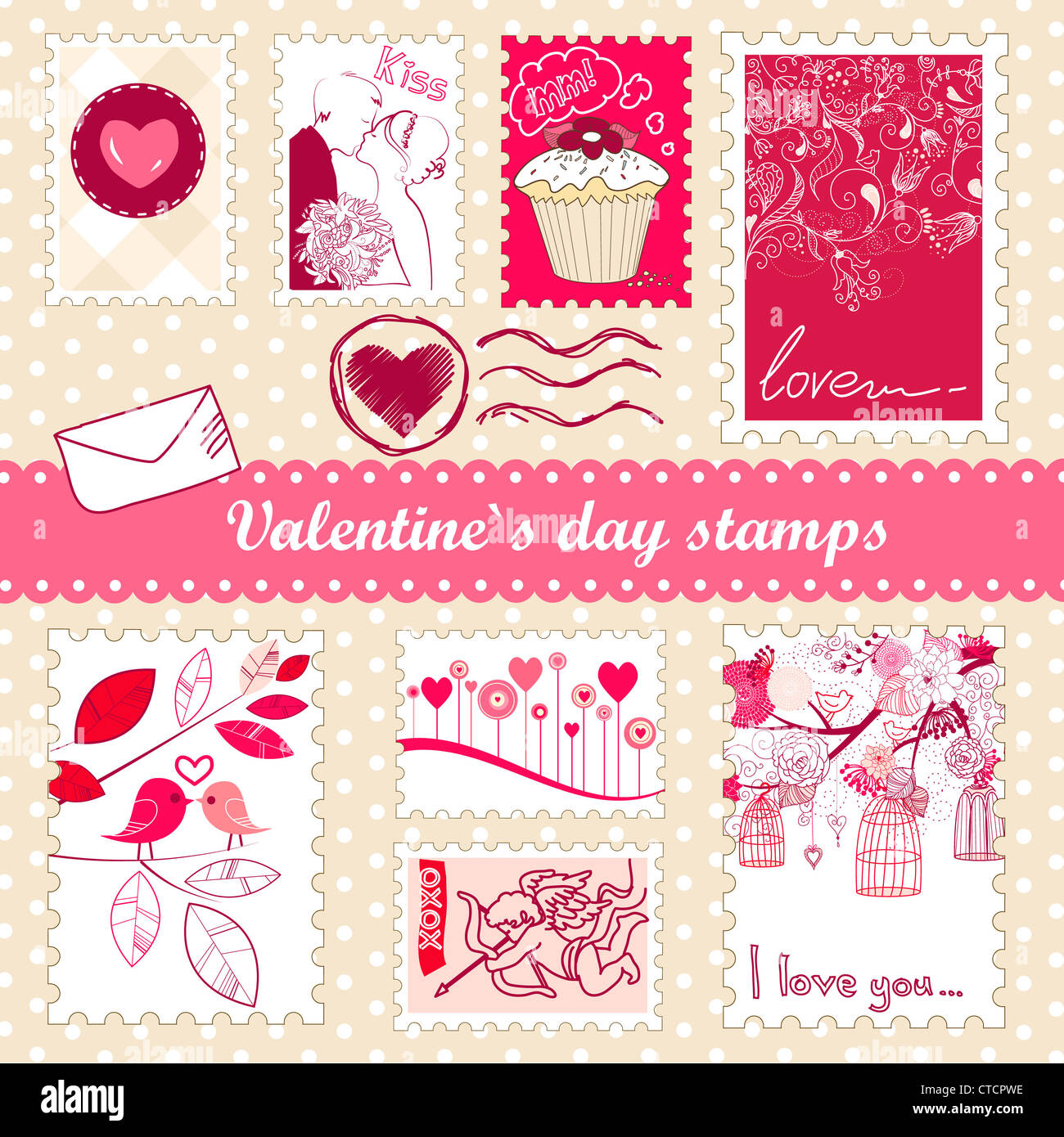 set of valentine`s day stamps Stock Photo - Alamy