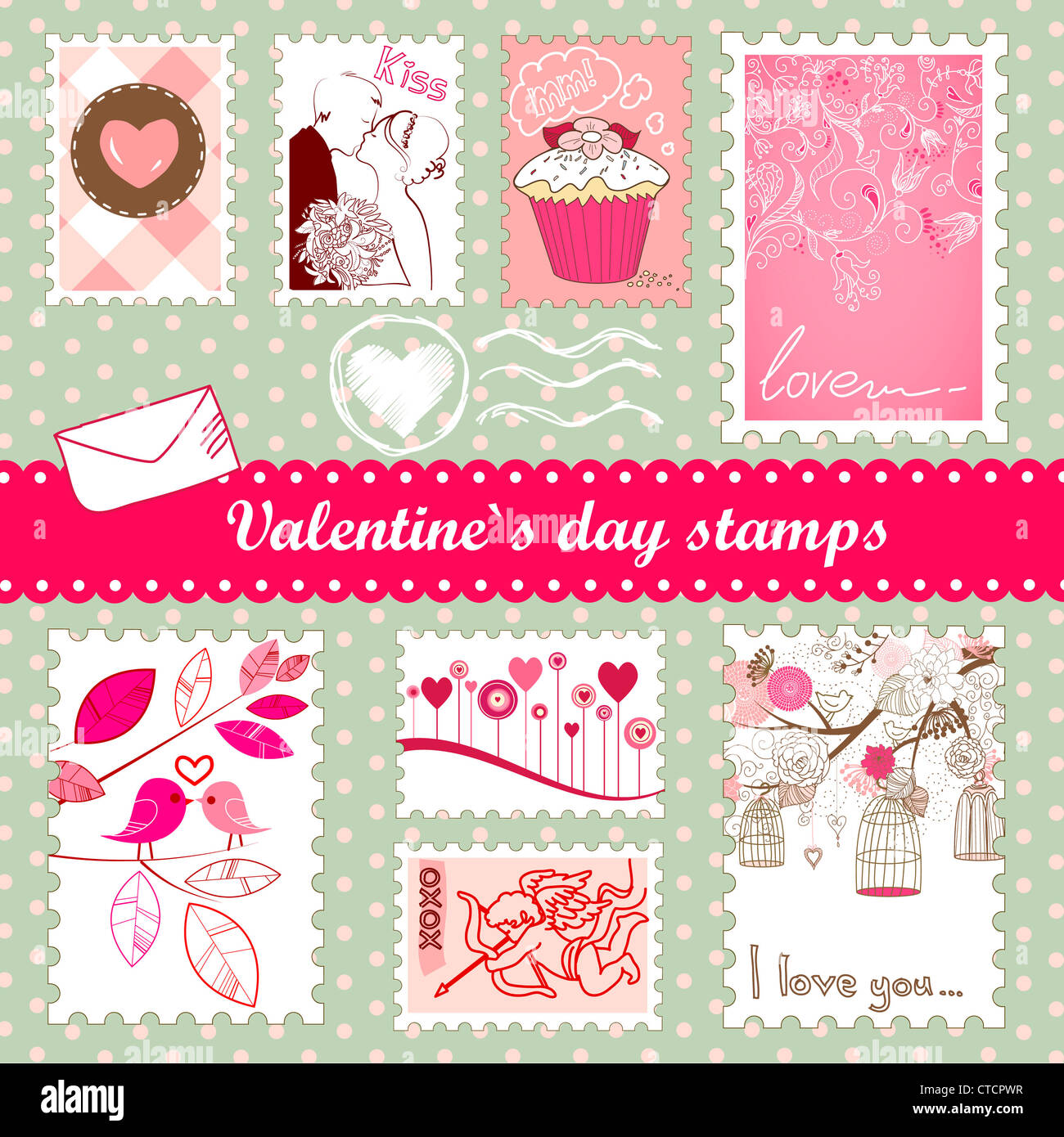 set of valentine`s day stamps Stock Photo - Alamy