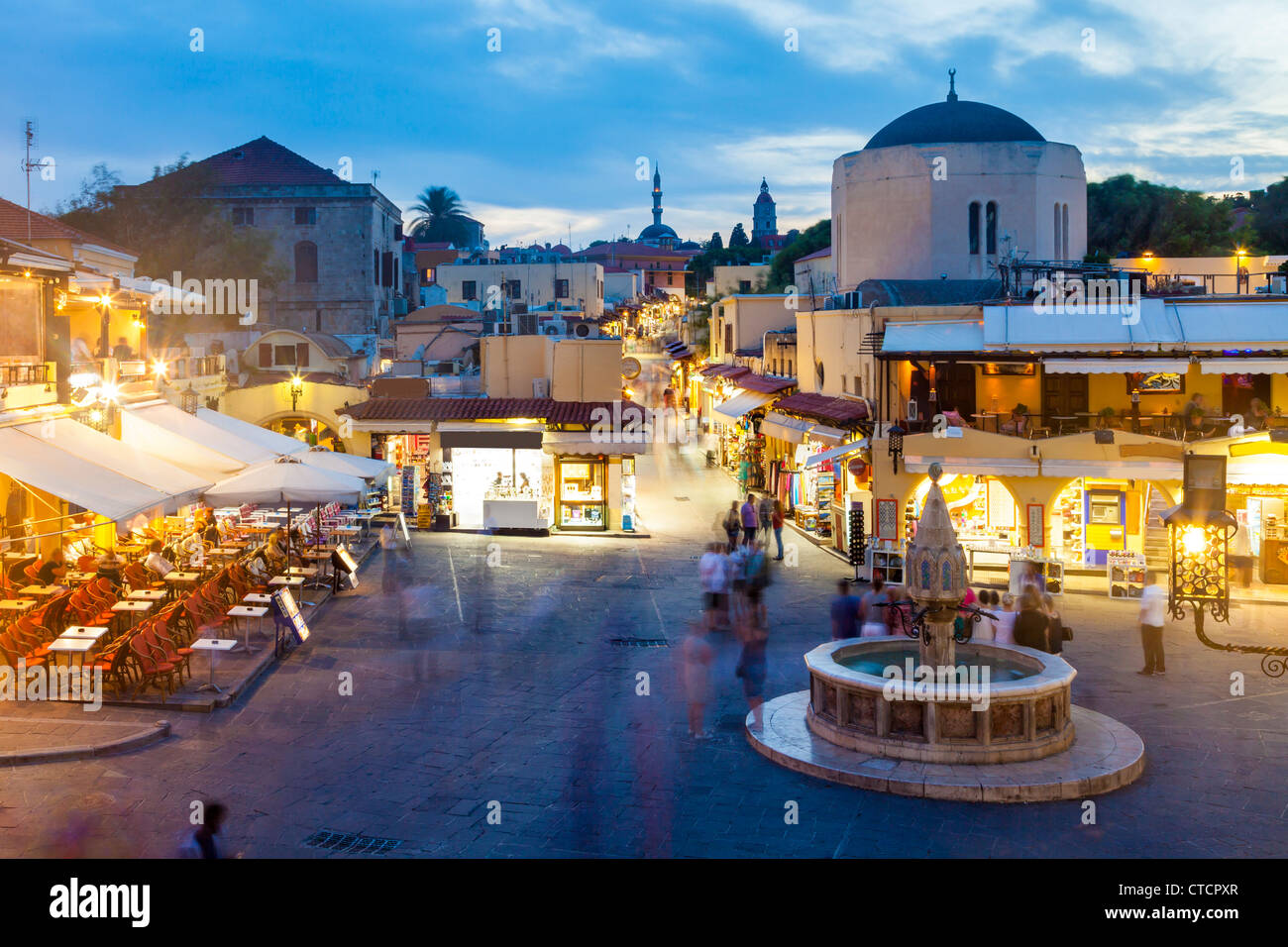 Hippocrates square in the historic Old Town of Rhodes Greece Stock ...