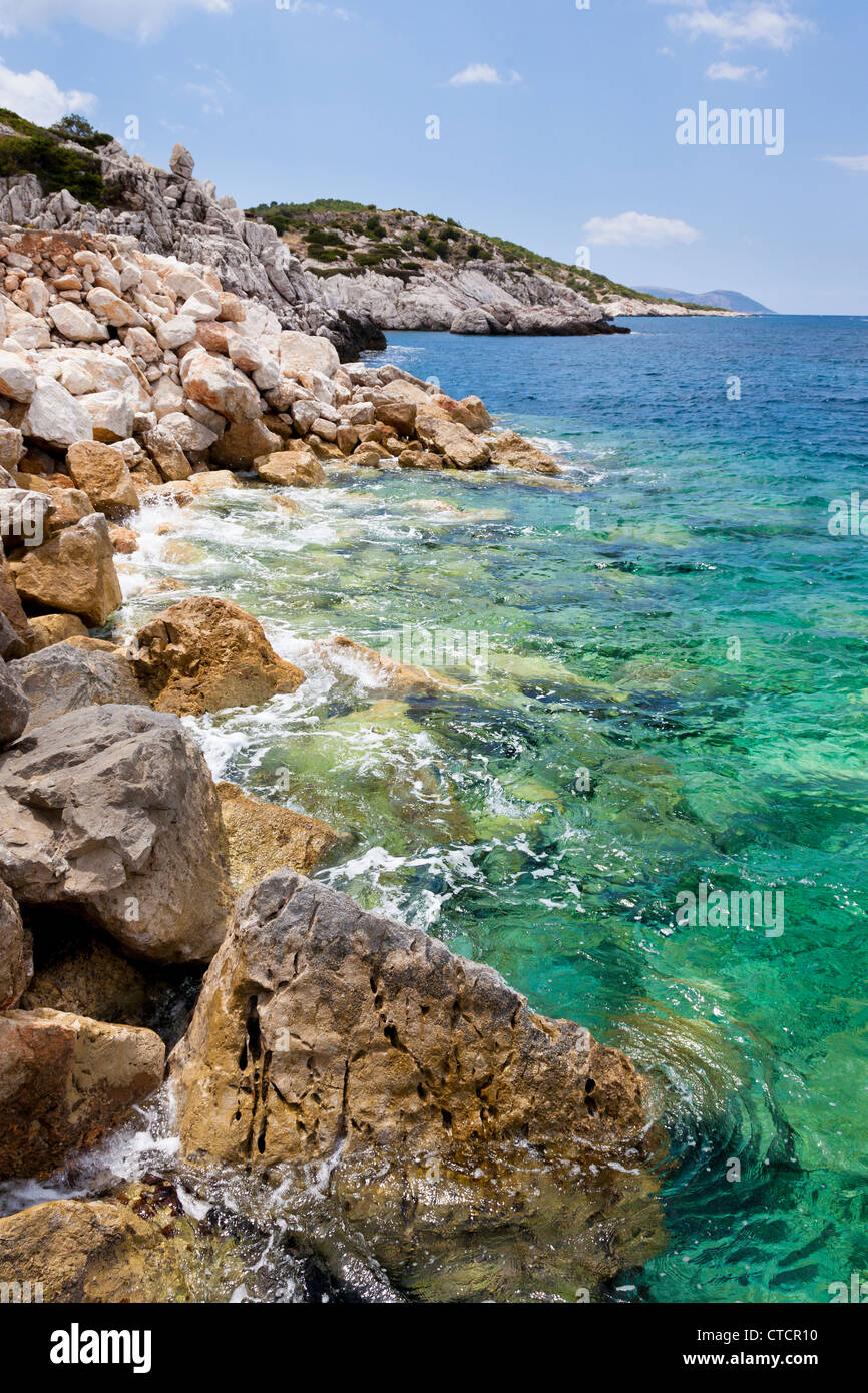 Beatiful coastline at Coast at Kamiros Skala on the Island of Rhodes ...