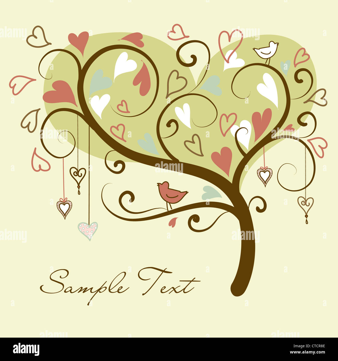 stylized love tree made of hearts with two birds Stock Photo - Alamy