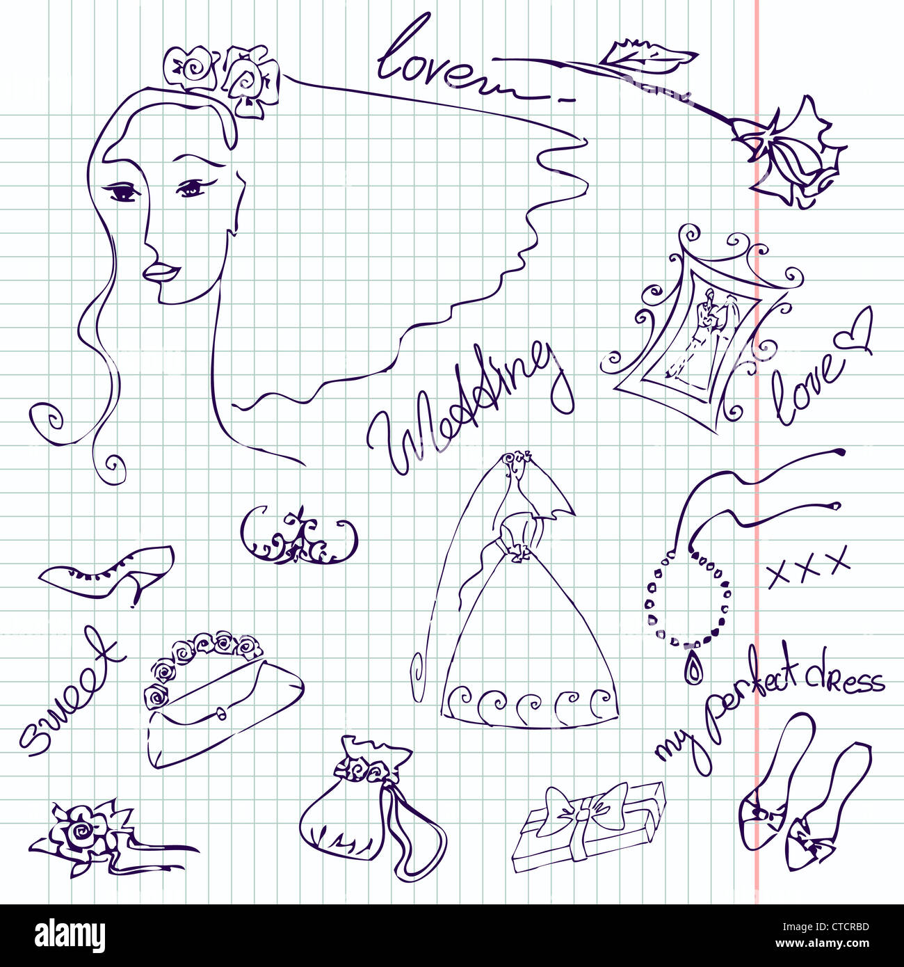 Wedding set of cute glamorous doodles Stock Photo - Alamy