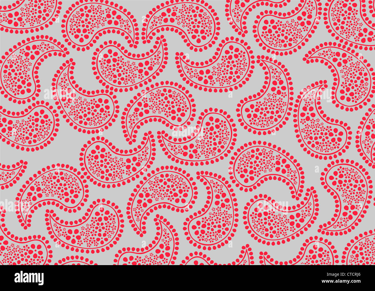 Vector illustraition of repeating red paisley pattern on grey ...