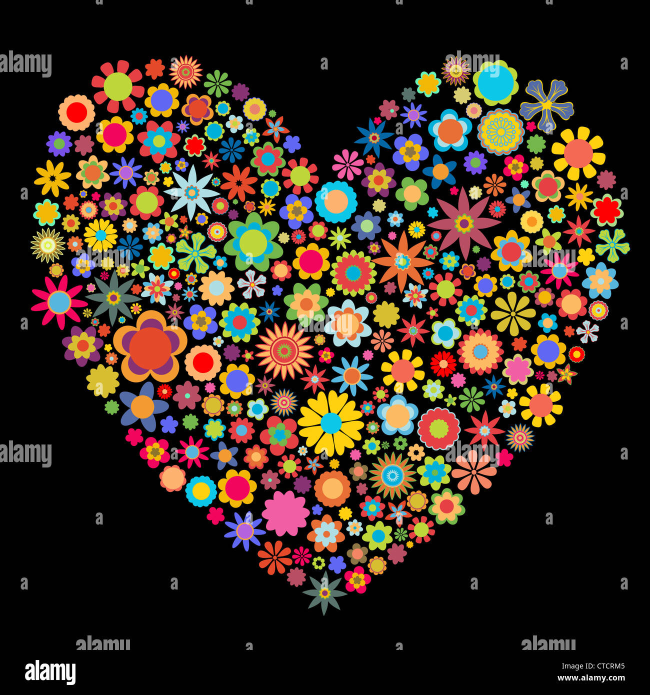 Vector illustration of heart pattern made up of flower shapeson the ...