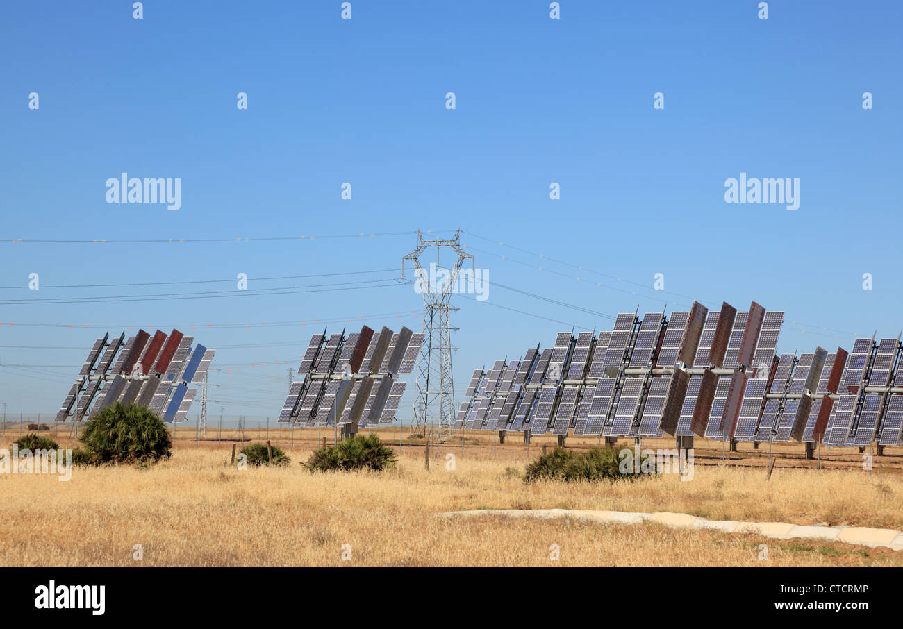 Solar power station with power pole Stock Photo - Alamy