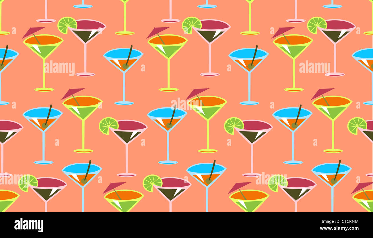 Vector illustration of funky cocktail pattern on the pink background ...