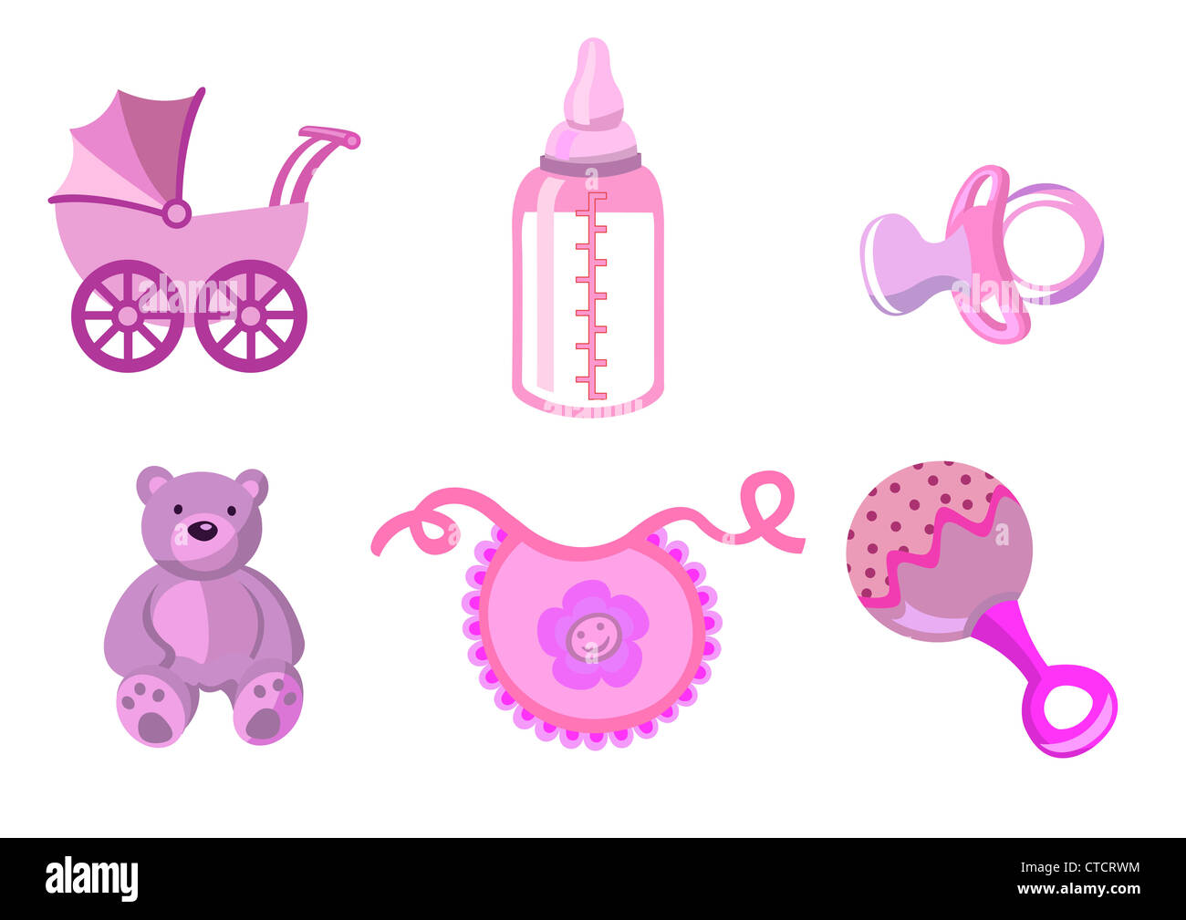 Vector illustration of baby icons. Includes carriage, bottle, teddy ...
