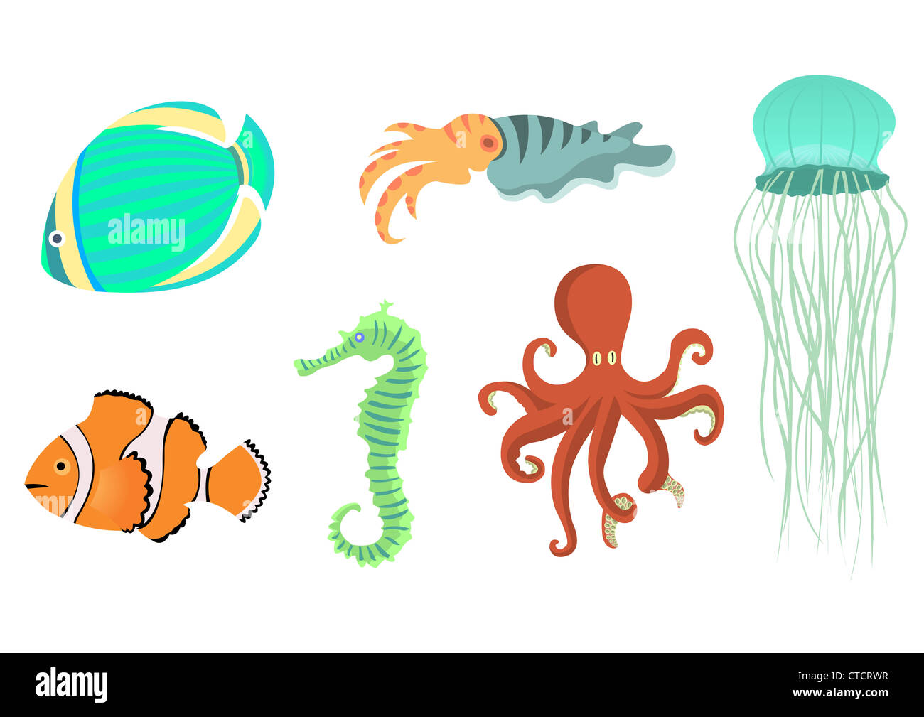 Vector illustration of funny sea animals icons . Our aquatic friends ...