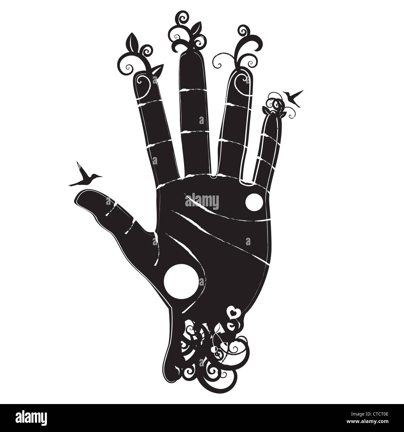 Vector Illustration of human hand sihloette with abstract decorative ...