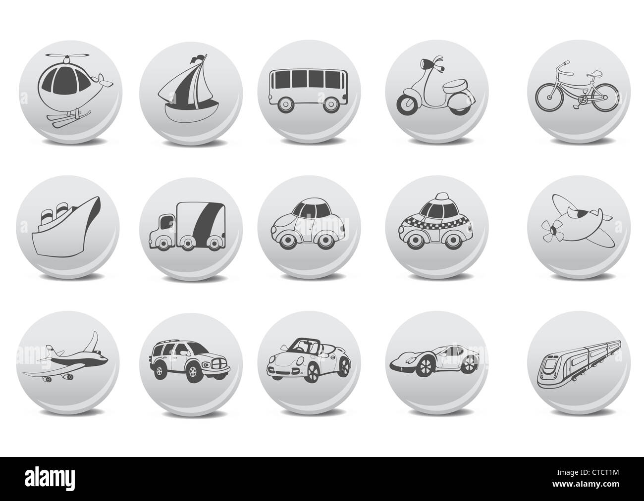 Vector illustration of transportation icons on the grey buttons Stock ...