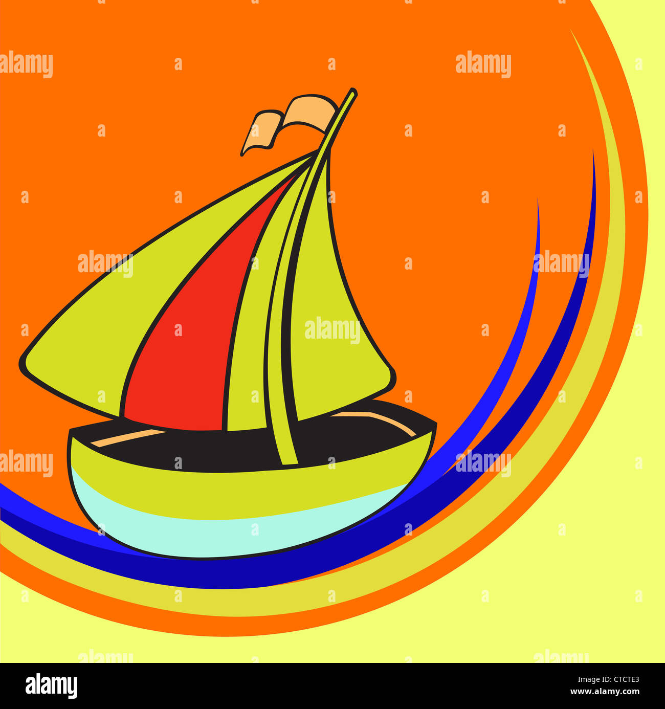 Vector illustration of Transport Cartoon. Little funny sailing ship ...