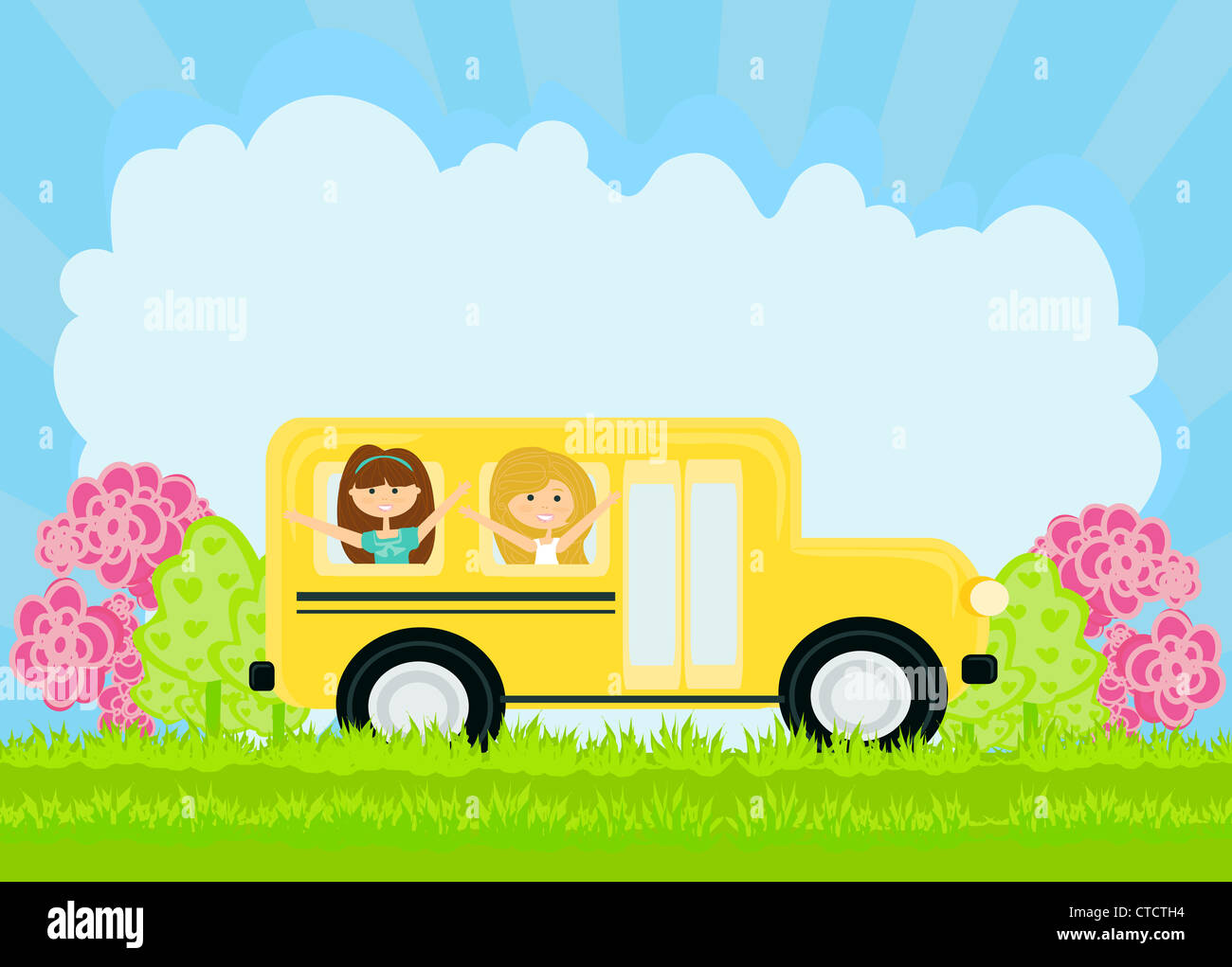 school bus heading to school with happy children Stock Photo - Alamy