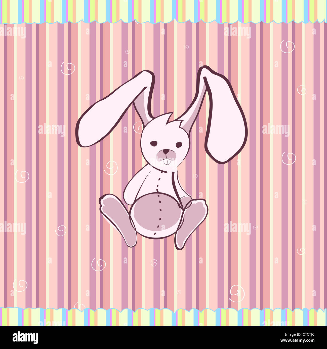 Cartoon vector illustration of Cute little bunny on the retro striped ...