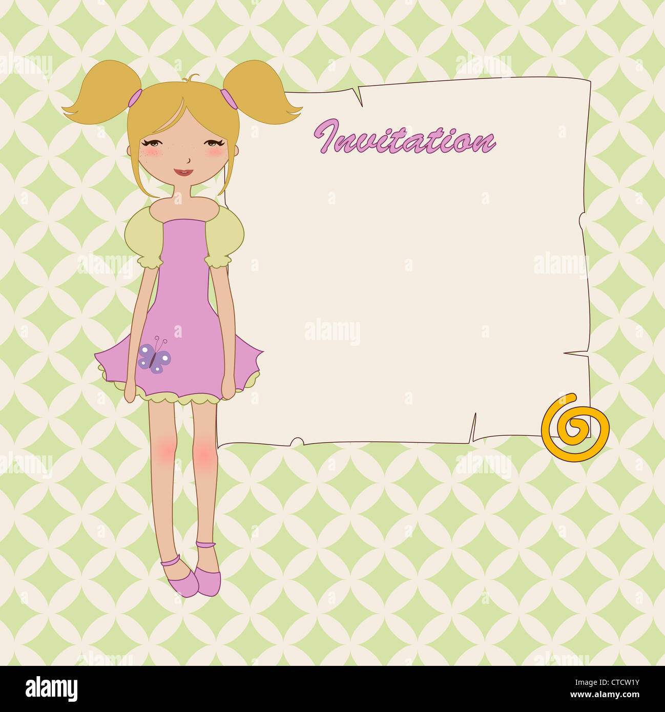 Vector Illustration of cool invitation frame with funky Young girl ...