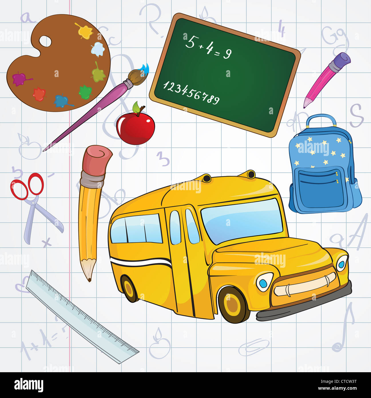 Vector illustration of cool school icons on the funky hand-drawing ...