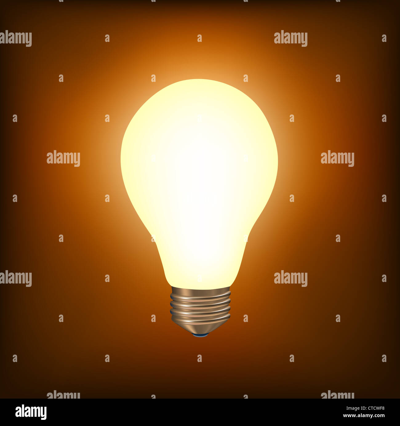 vector illustration of the light bulb brighting with yellow light on ...