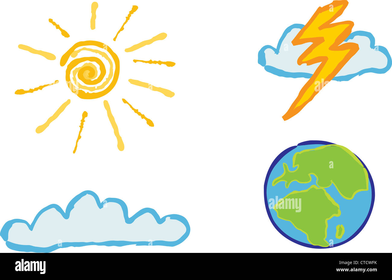 Shiny weather icons - Sunshine, cloud, lightening and globe for your ...