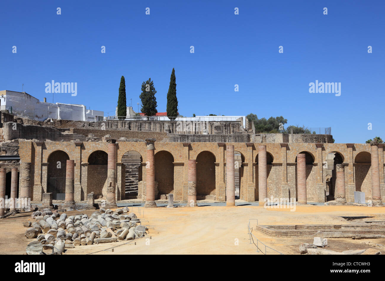 Roman Amphitheater ruins Italica, Province Seville, Spain Stock Photo ...