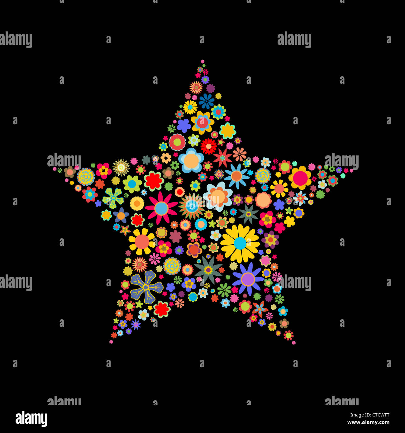 Vector illustration of star shape made up a lot of multicolored small ...