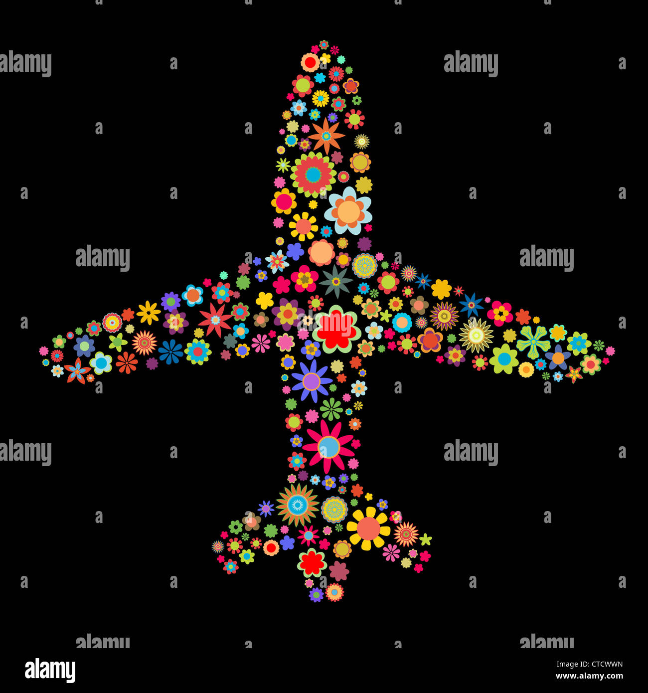 Vector illustration of airplane shape made up a lot of multicolored ...