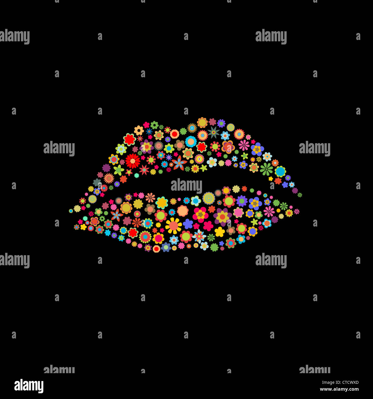 Vector illustration of lips shape made up a lot of multicolored small ...