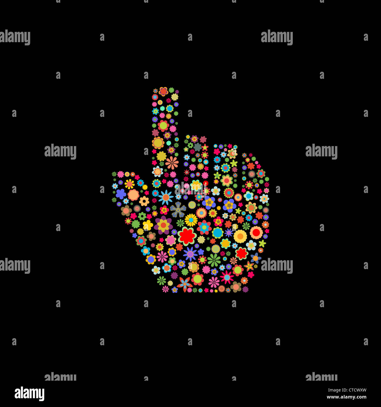 Vector illustration of hand cursor shape made up a lot of multicolored ...
