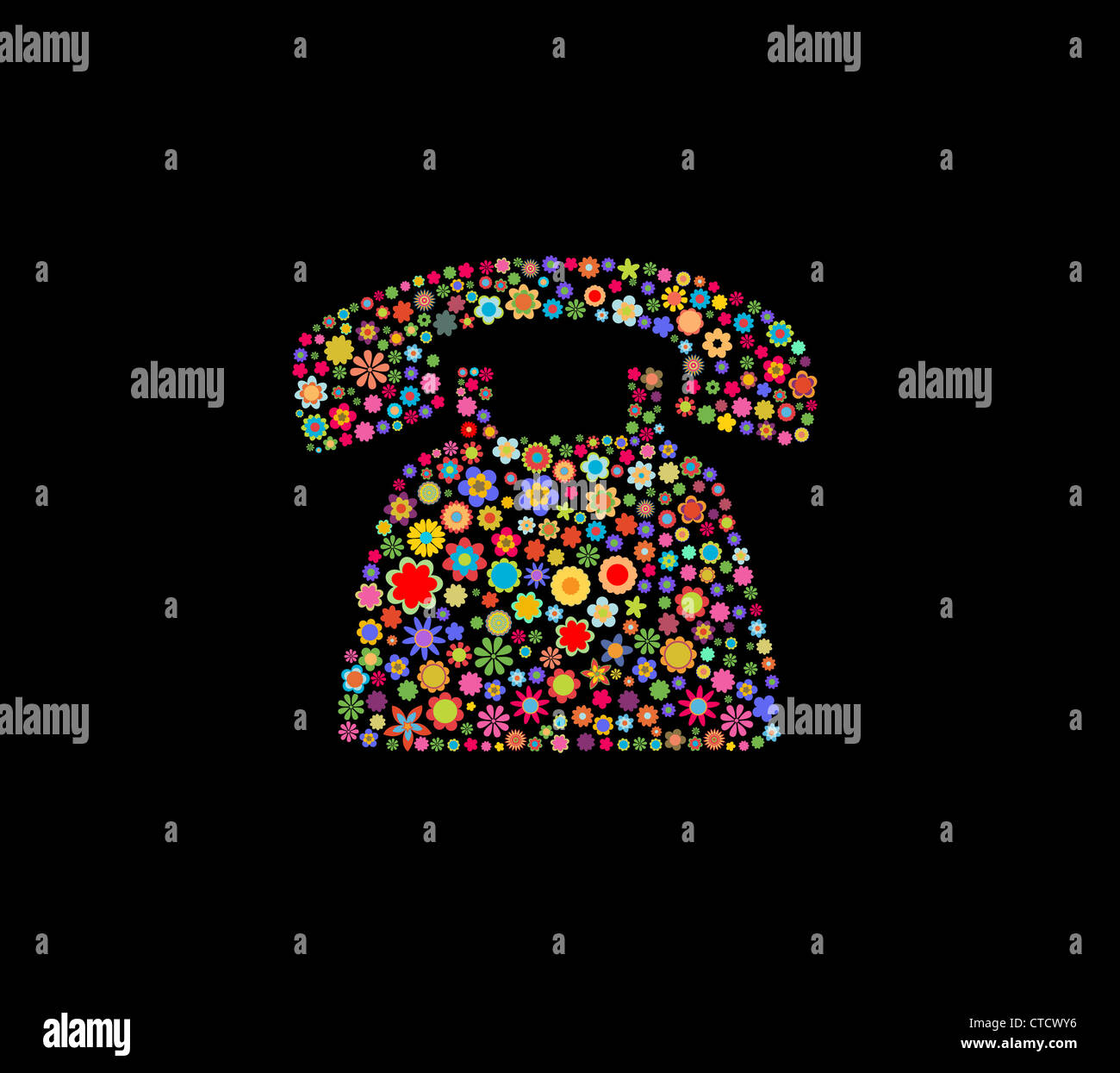 Vector illustration of telephone shape made up a lot of multicolored ...