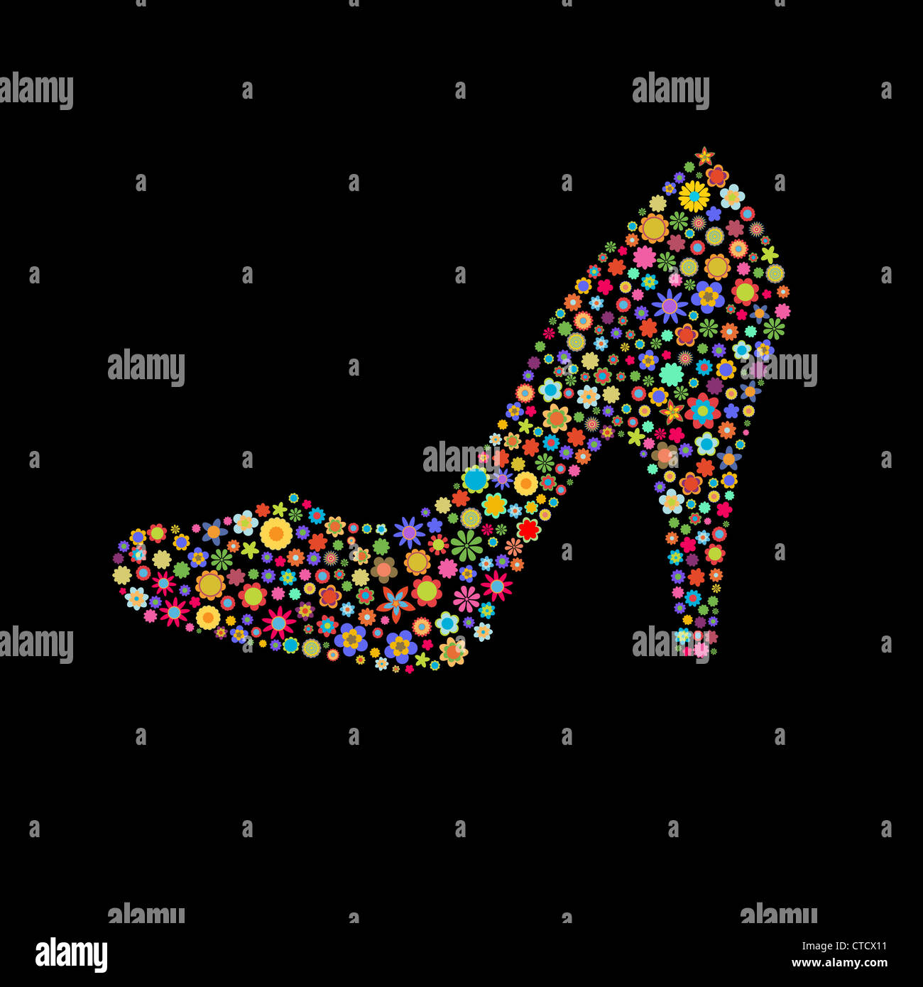 Vector illustration of woman shoe shape made up a lot of multicolored ...