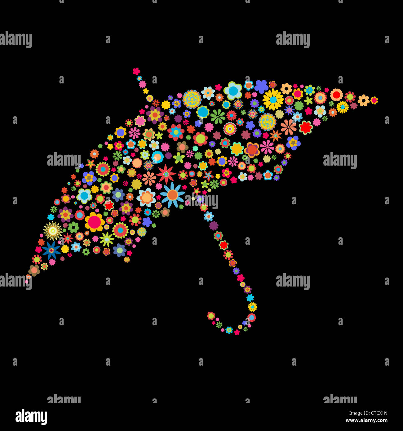 Vector illustration of umbrella shape made up a lot of multicolored ...