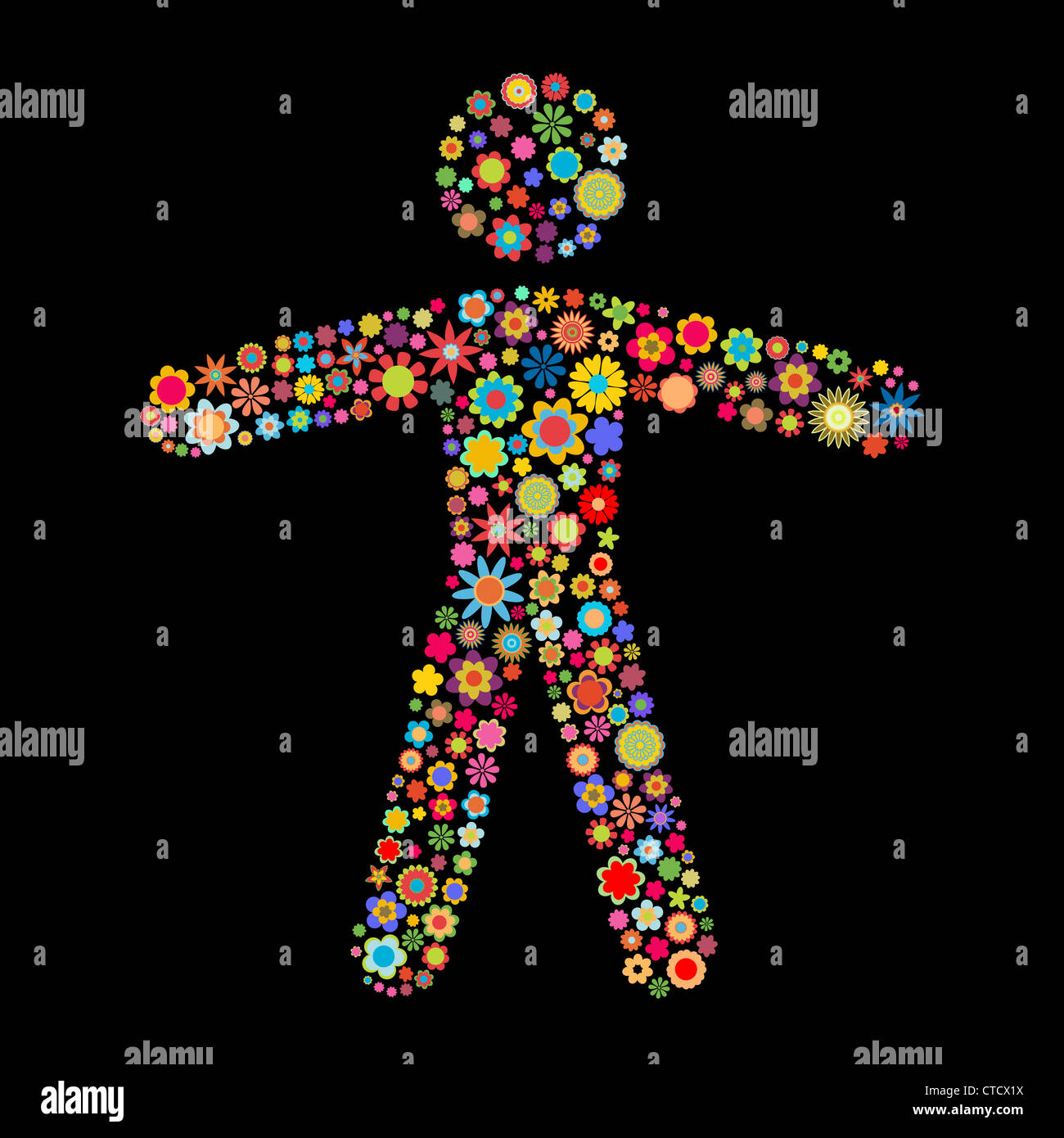 Vector illustration of man shape made up a lot of multicolored small ...