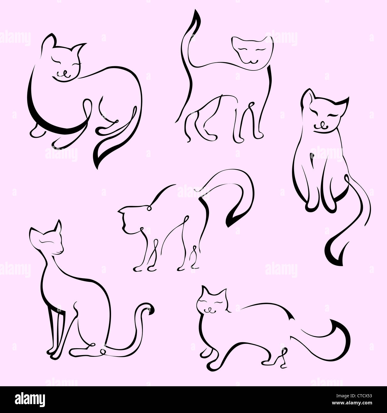 Vector illustraition of Cat Design Set made with simple line only Stock ...
