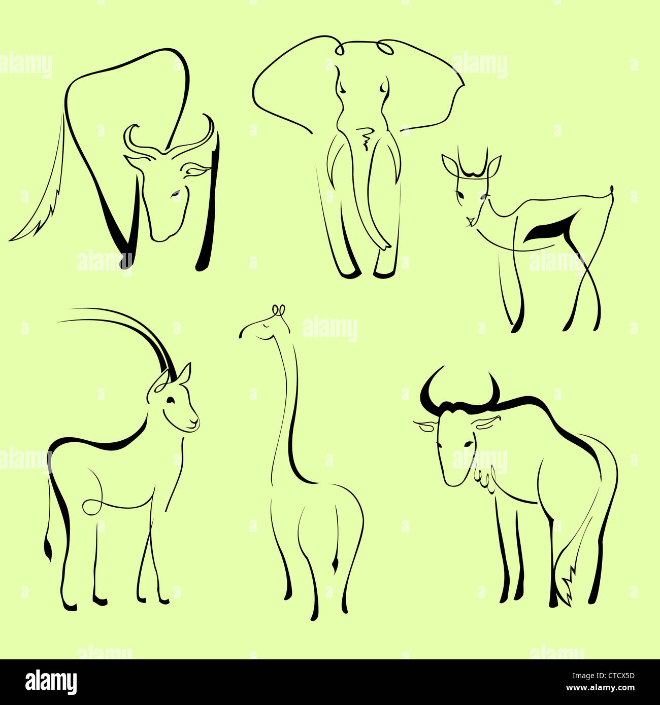 Vector illustraition of Wild Animals Design Set made with simple line ...