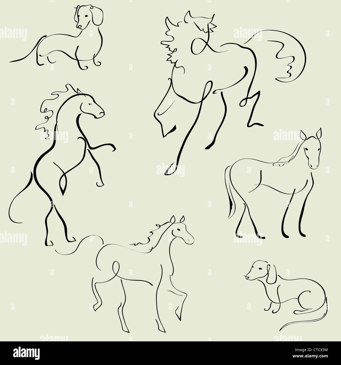 Vector illustraition of Domestic Animals Design Set made with simple ...