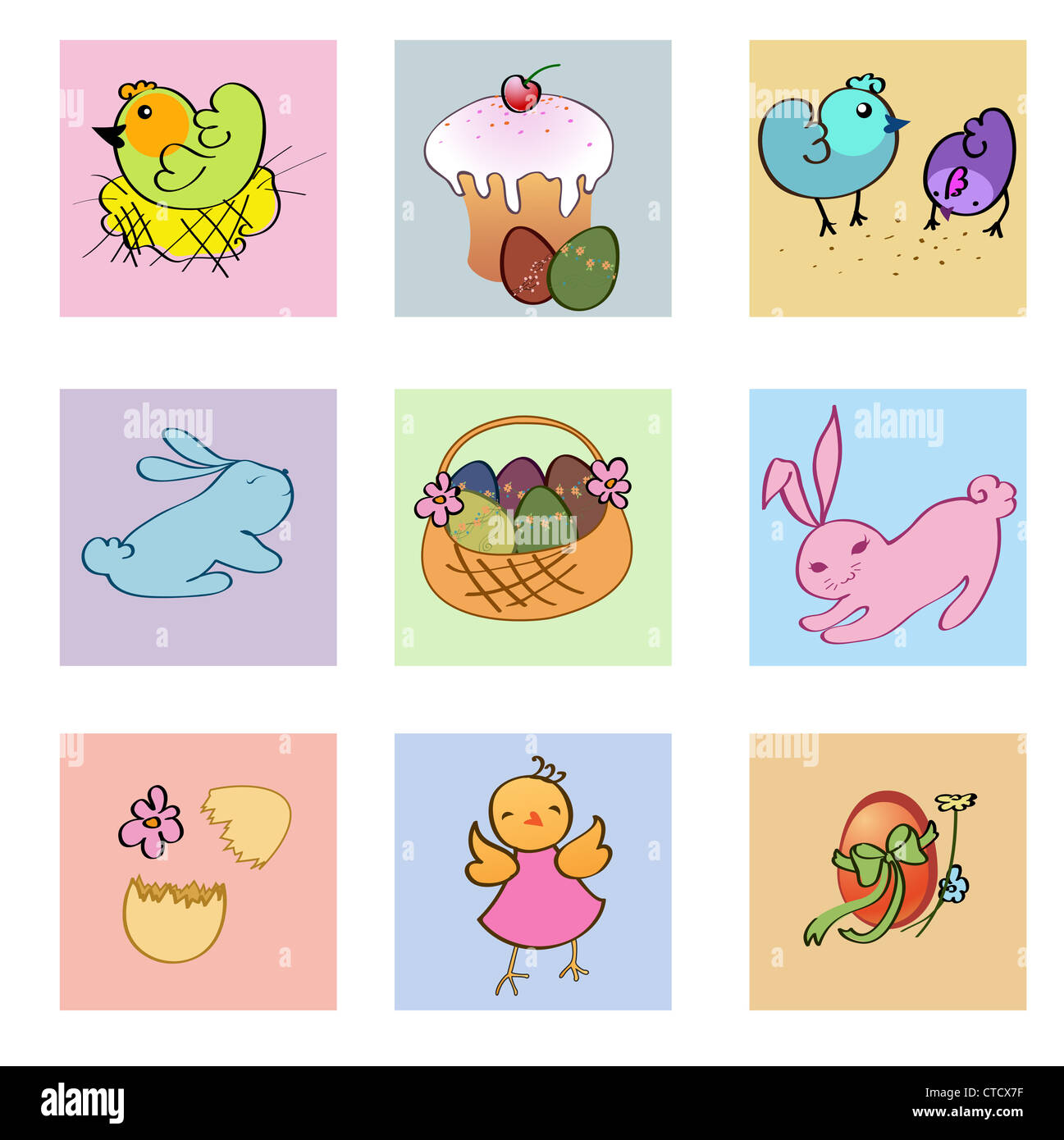 Vector Illustration of funny easter icons decorated with bunny, eggs ...