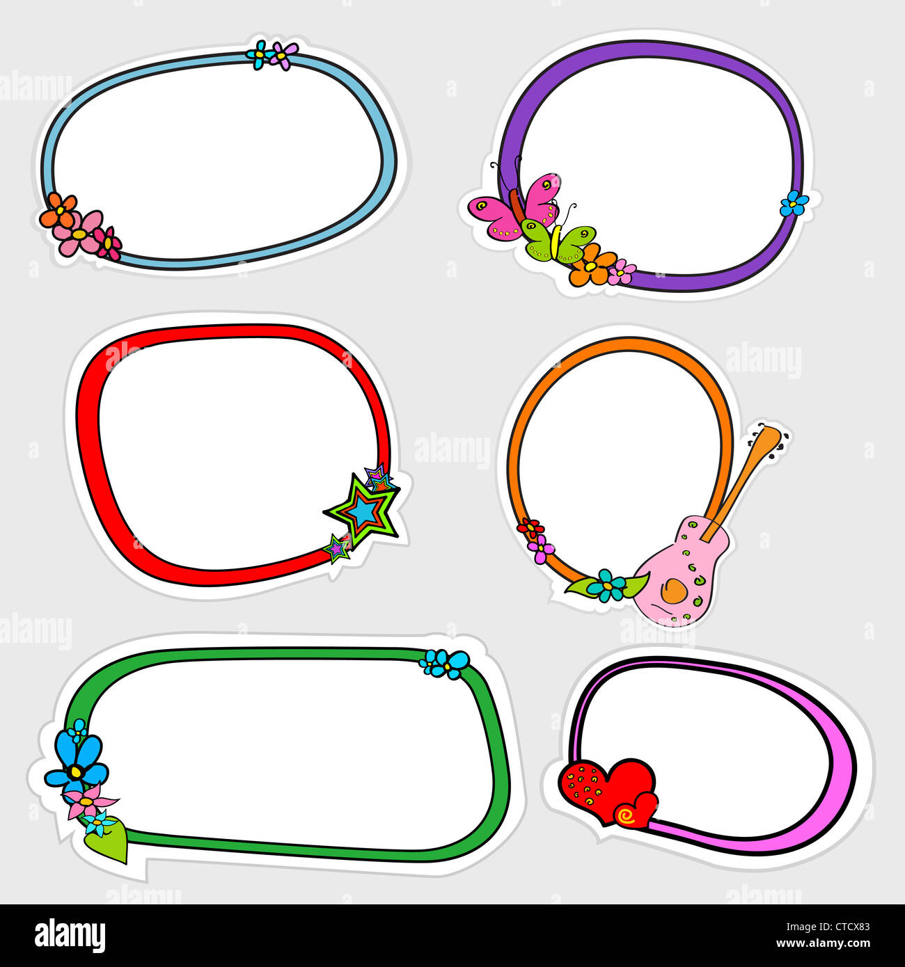 Vector illustration of cute retro frames on stickers style with funny ...