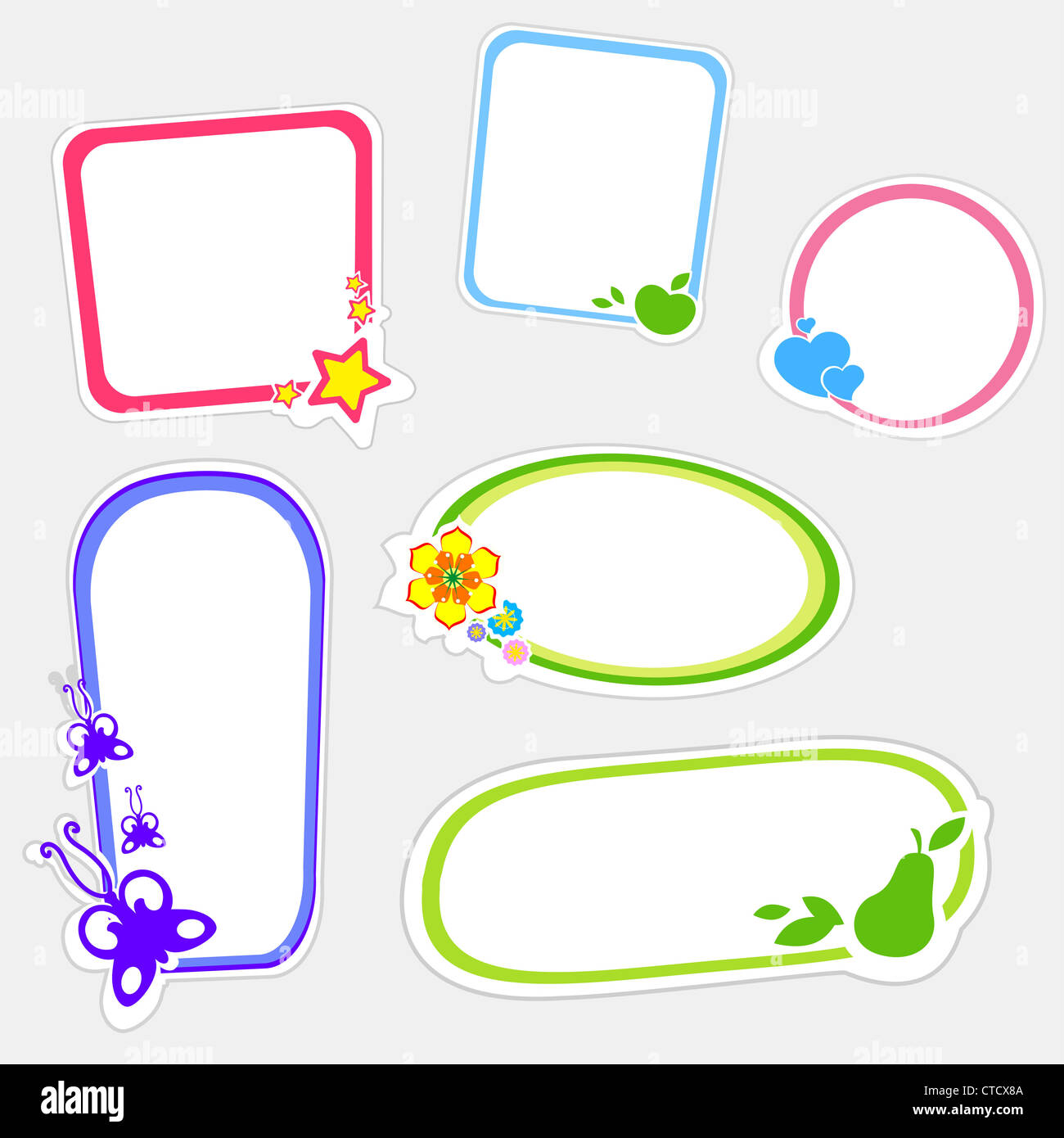 Vector illustration of cute retro frames on stickers style with funny ...