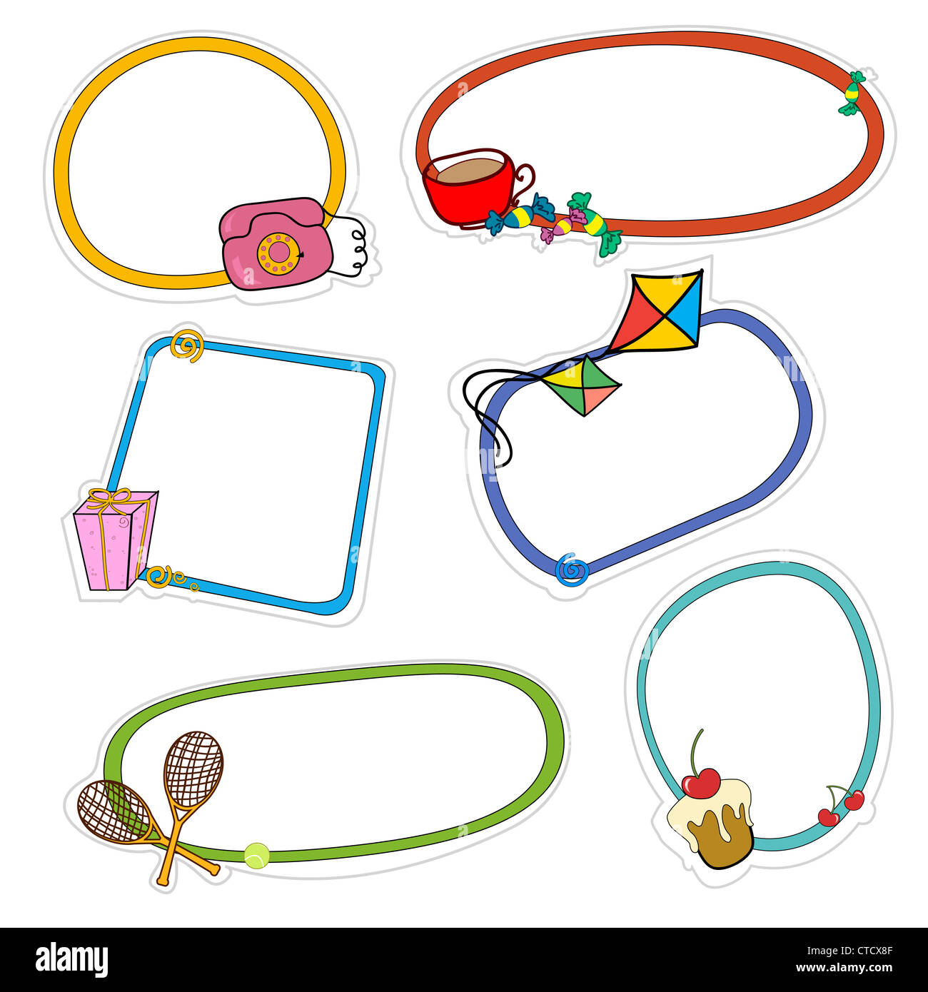 Vector illustration of cute retro frames on stickers style with funny ...