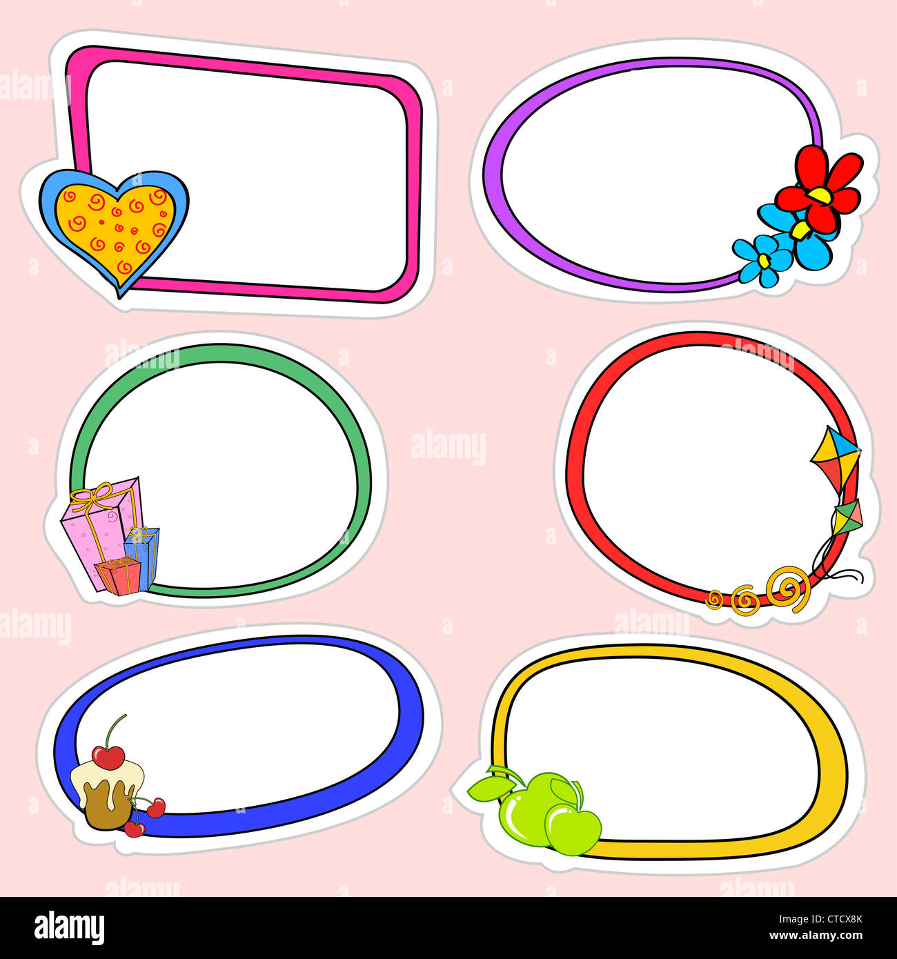Vector illustration of cute retro frames on stickers style with funny ...