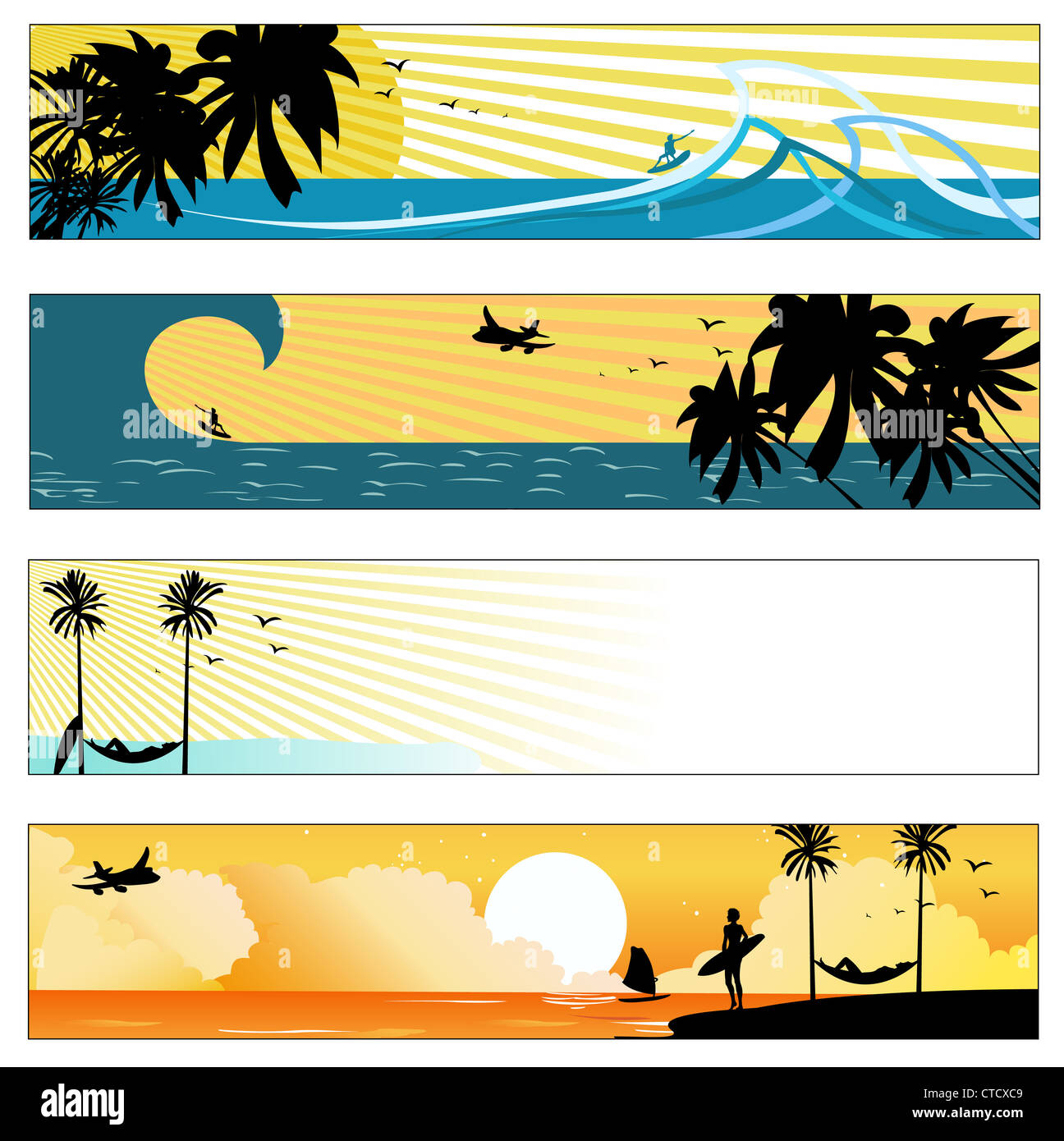 Vector illustration of summer beach banners set Stock Photo - Alamy