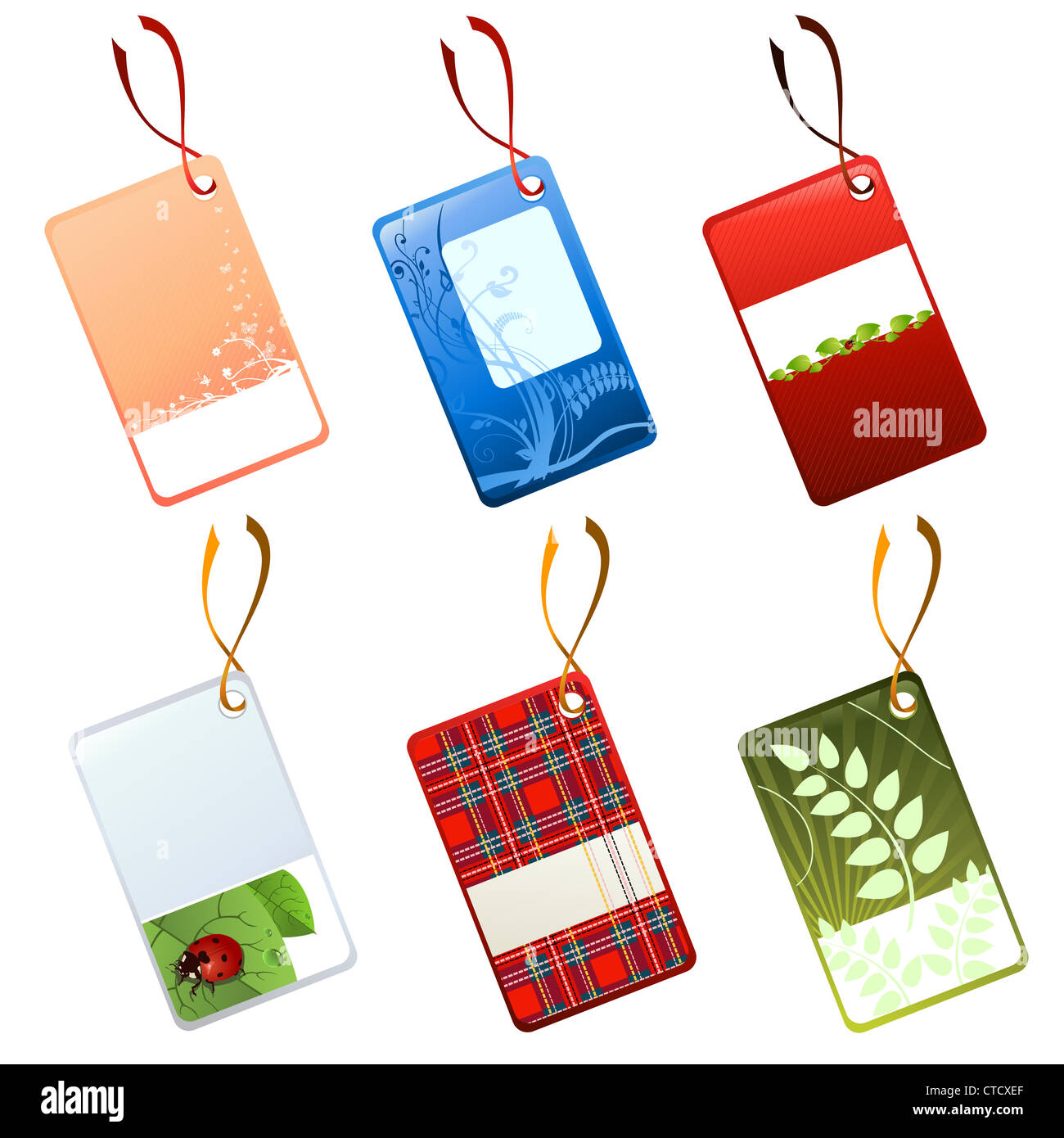 Vector illustration of different tags, decorated with flowers, leaves ...