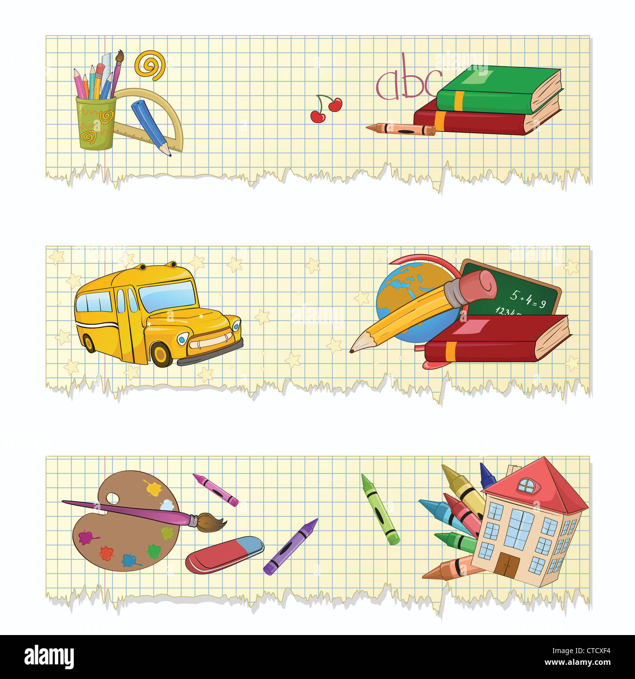 Vector illustration of Colorful Back to school banners or steakers set ...