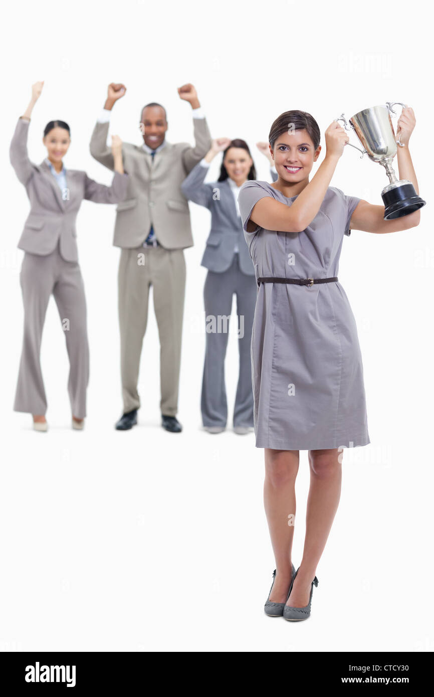 Happy black woman cup Cut Out Stock Images & Pictures - Alamy