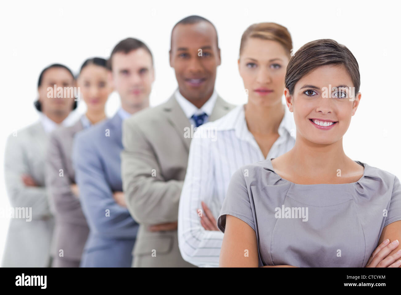 Close-up of a business team in a single line crossing their arms Stock ...