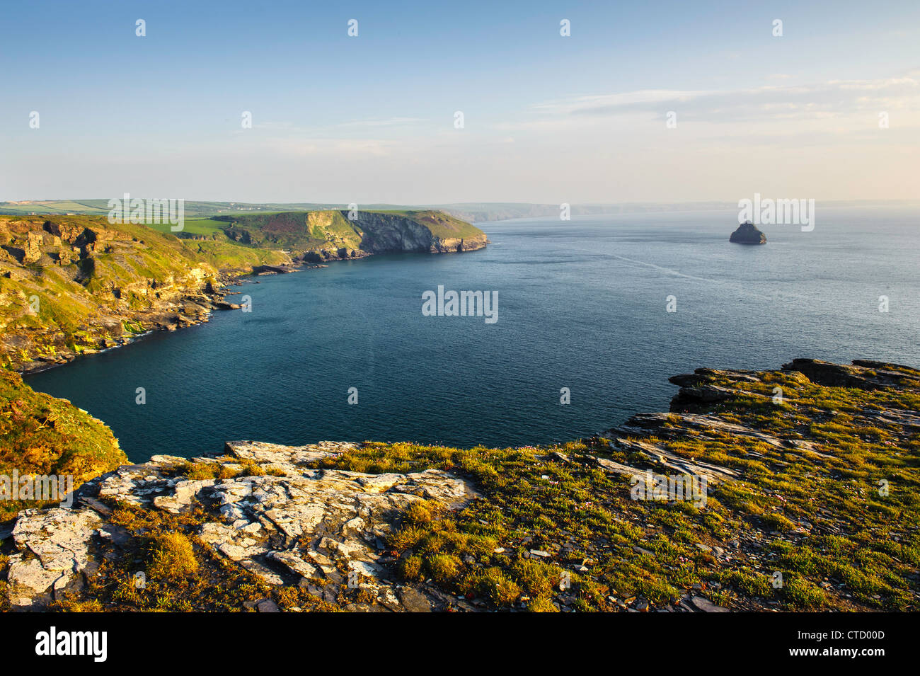 Evening light North Cornwall Coast England, showing Gull Rock ...