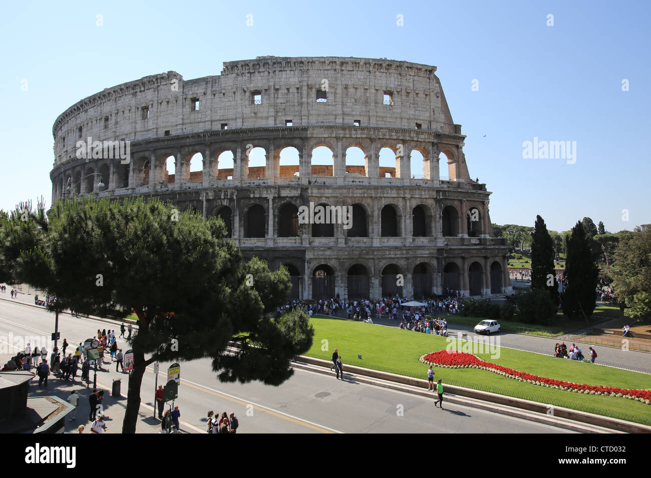 City of Rome, Italy. View of the north façade of the Colosseum outer ...