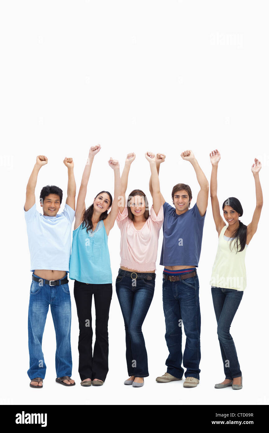 Customers raising their arms Stock Photo - Alamy