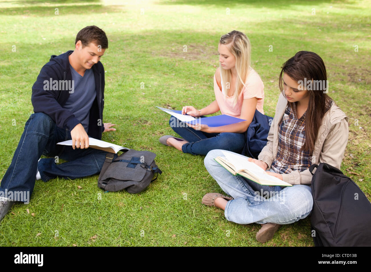 Three students studying together Stock Photo - Alamy