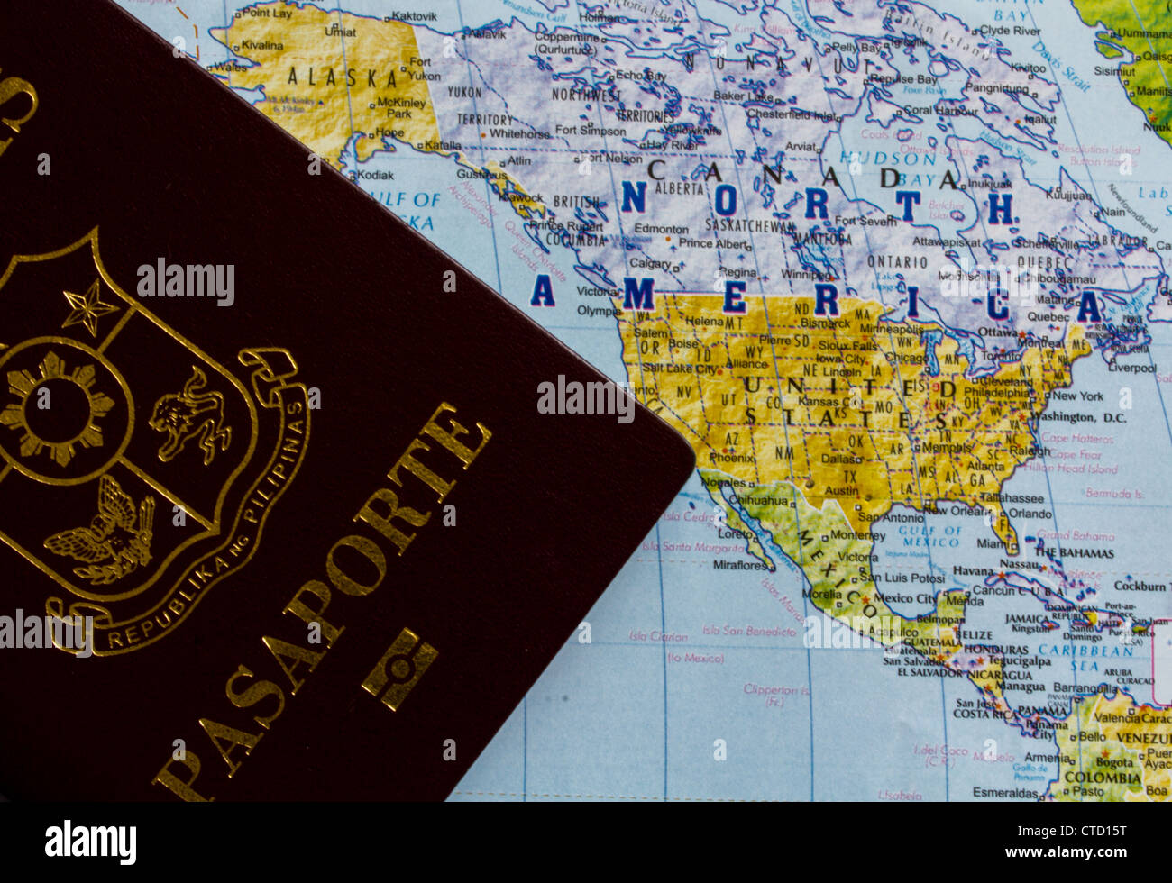 World map with passport Stock Photo - Alamy